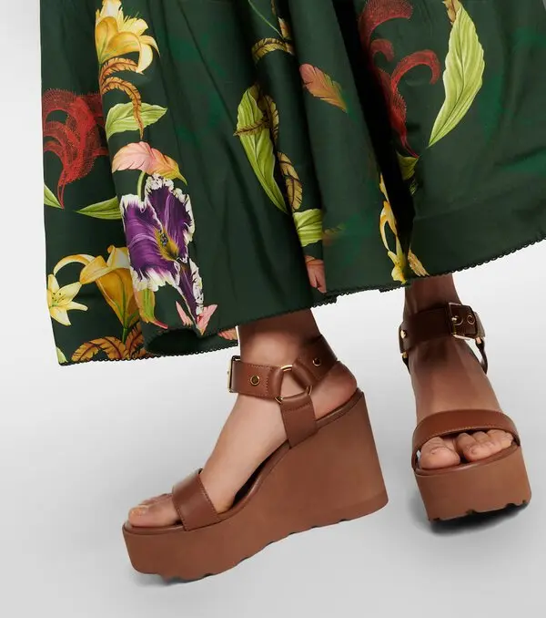 GIANVITO ROSSI Leather Platform Wedge Sandals