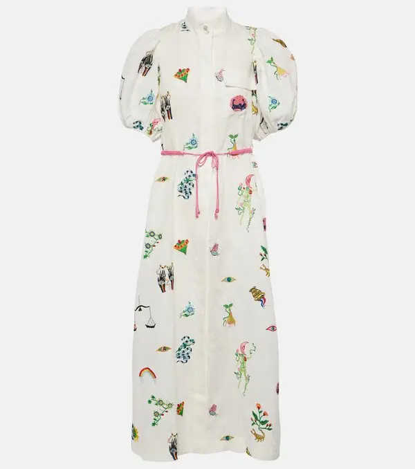 ALEMAIS Alémais Atticus Embroidered Linen Shirt Dress