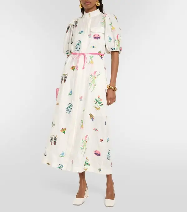 ALEMAIS Alémais Atticus Embroidered Linen Shirt Dress