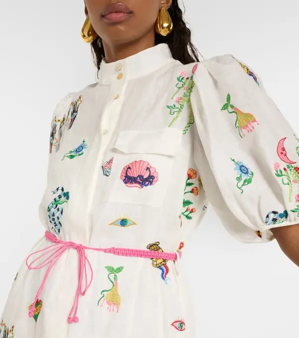 ALEMAIS Alémais Atticus Embroidered Linen Shirt Dress