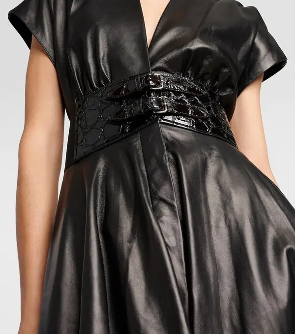 Alaïa Belted Leather Midi Dress