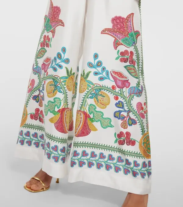 La DoubleJ Printed Wide-leg Silk Twill Pants - Multicoloured