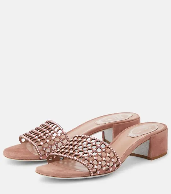Rene Caovilla Embellished Suede Mules