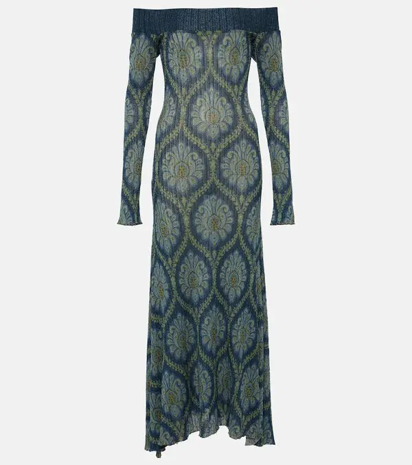 Etro Printed Off-shoulder Midi Dress
