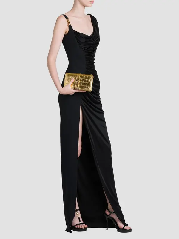Versace Draped Cowlneck Column Gown - Black