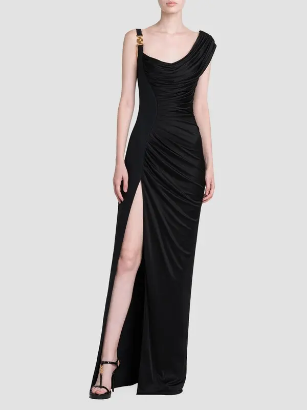 Versace Draped Cowlneck Column Gown - Black