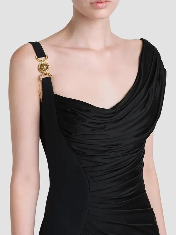Versace Draped Cowlneck Column Gown - Black