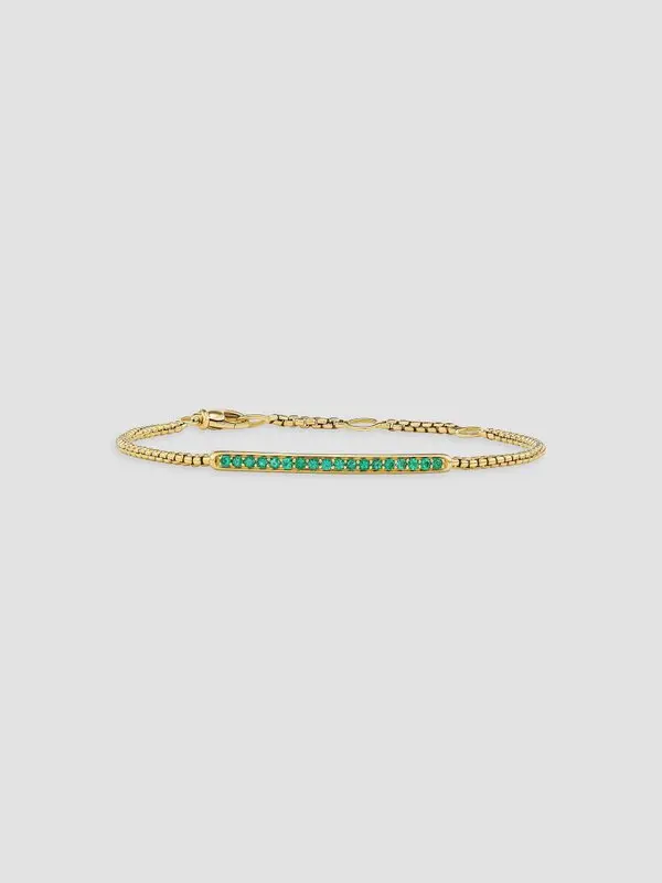 David Yurman Petite Pavé Bar Bracelet In 18k Yellow Gold - Emerald