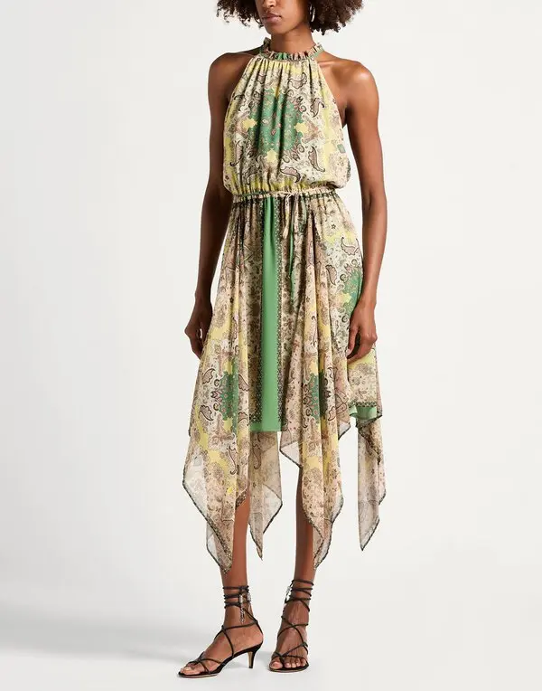 TWINSET Midi Dress With Paisley Print And Asymmetrical Hem - Green