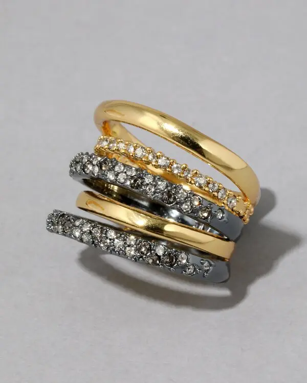 Alexis Bittar Crystal Encrusted Two Tone Orbiting Band Ring - Gold