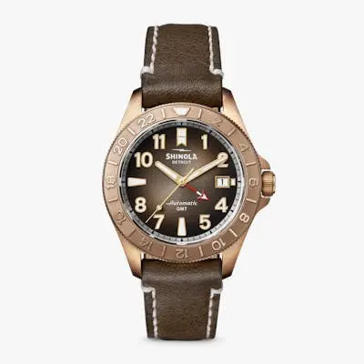 Shinola 40mm Gmt Automatic Watch - Bronze