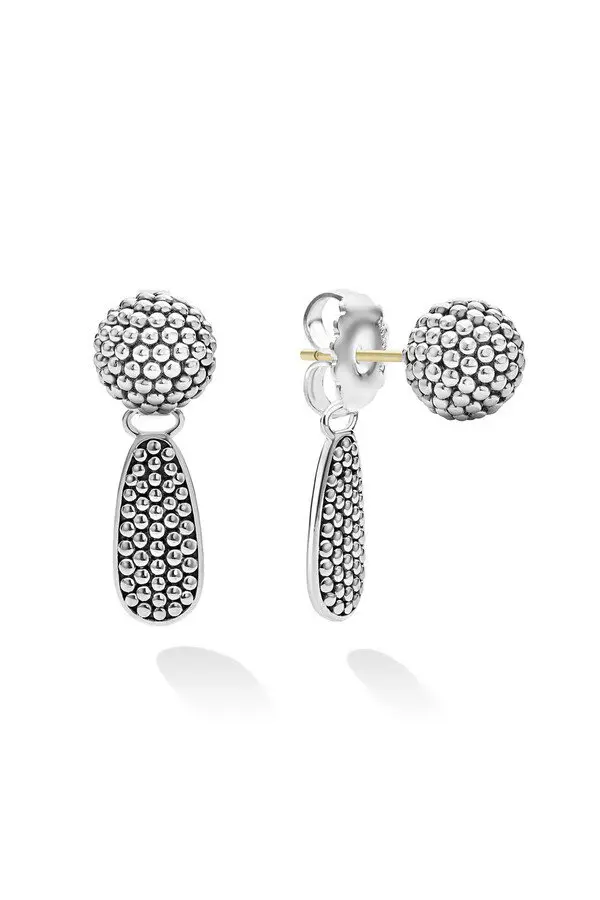 Lagos Signature Caviar Front-back Drop Earrings - Silver