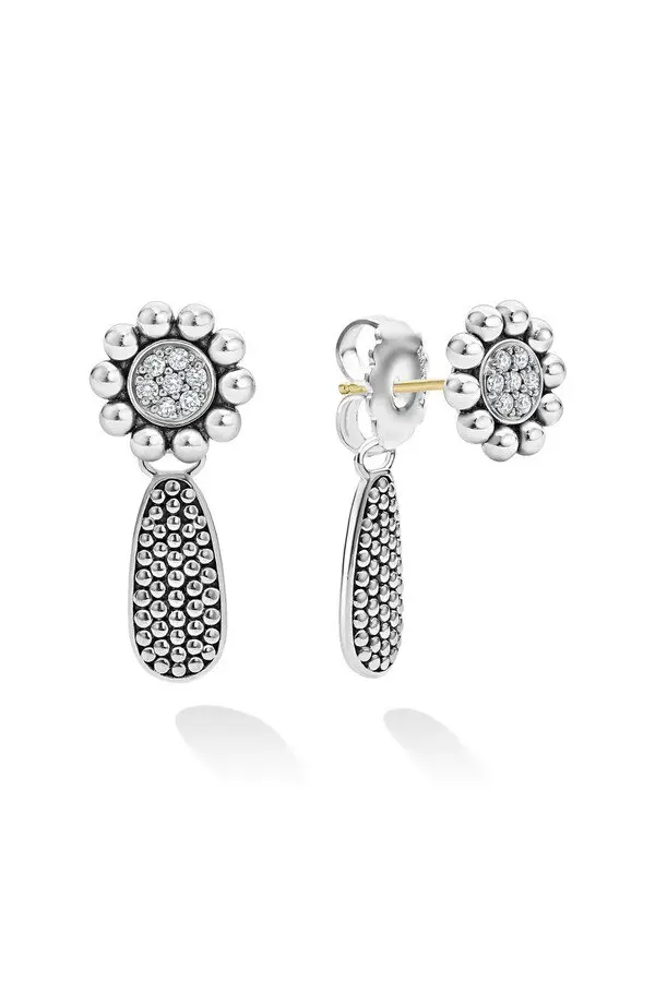 Lagos Signature Caviar Diamond Drop Earrings - Red