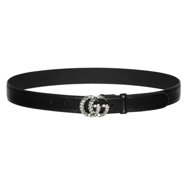 Gucci Gg Marmont Thin Belt With Crystals - Black
