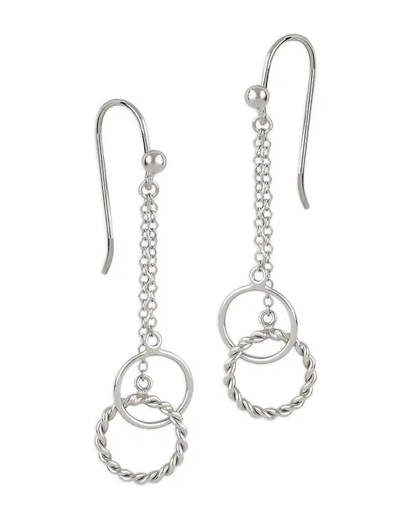 Aqua Interlocking Ring Chain Drop Earrings - Silver