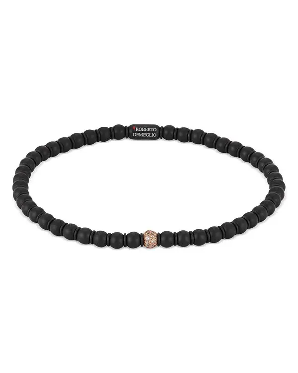 Roberto Demeglio 18k Rose Gold, Ceramic, And Diamond Stretch Bracelet - Black/rose Gold