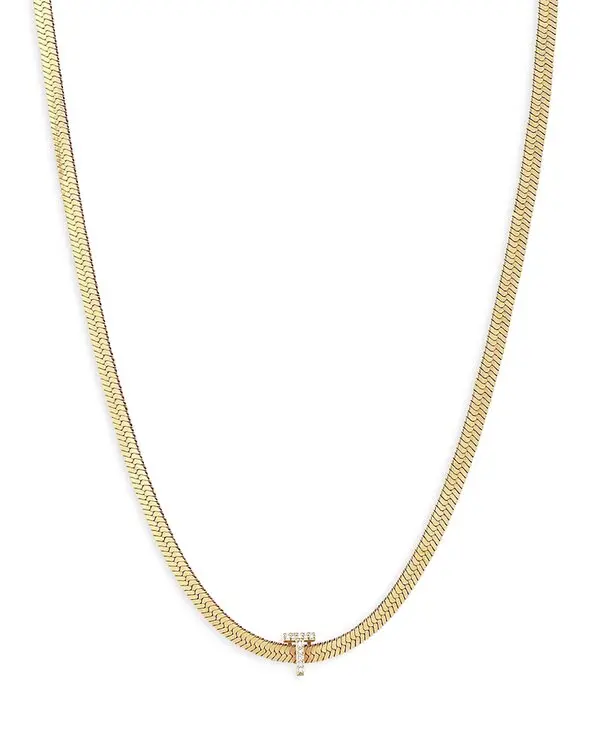 Ettika Initial Herringbone Chain Necklace - T