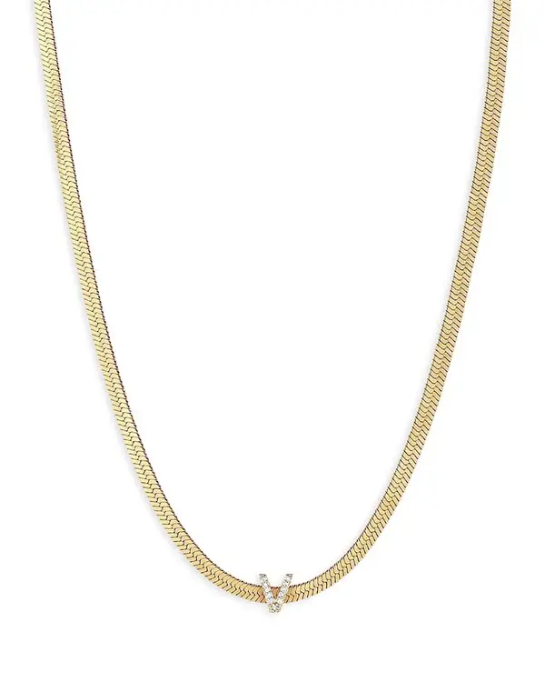 Ettika Initial Herringbone Chain Necklace - V