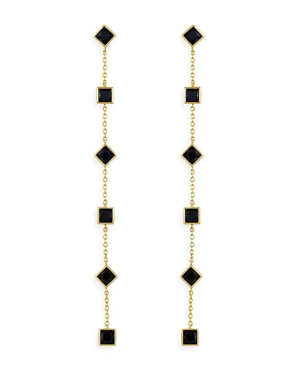 Ettika Geometric Linear Drop Earrings - Black/gold