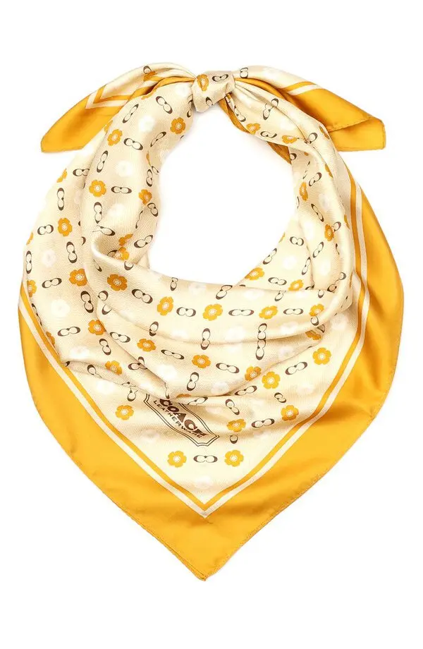 COACH® Tea Rose Logo Print Square Silk Scarf