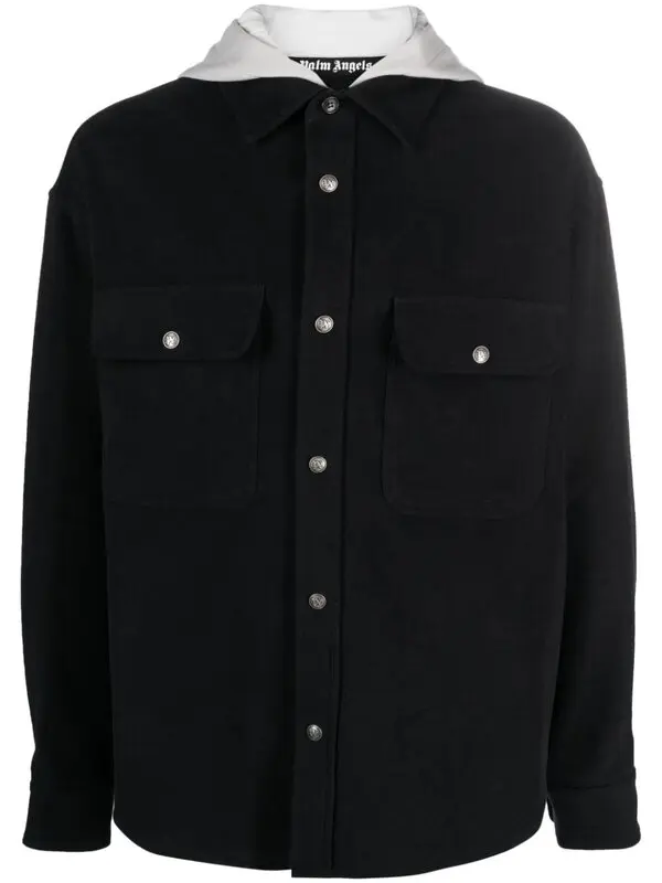 Palm Angels Monogram-print Hooded Overshirt - Black