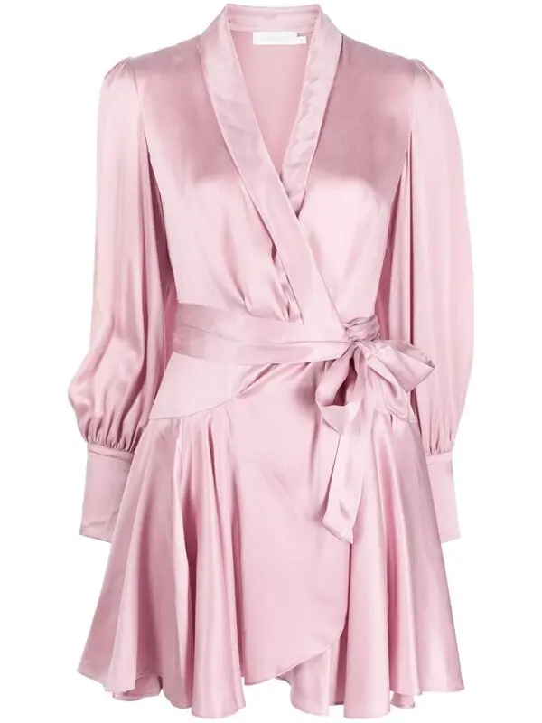 Zimmermann Long Sleeve Wrap Silk Minidress