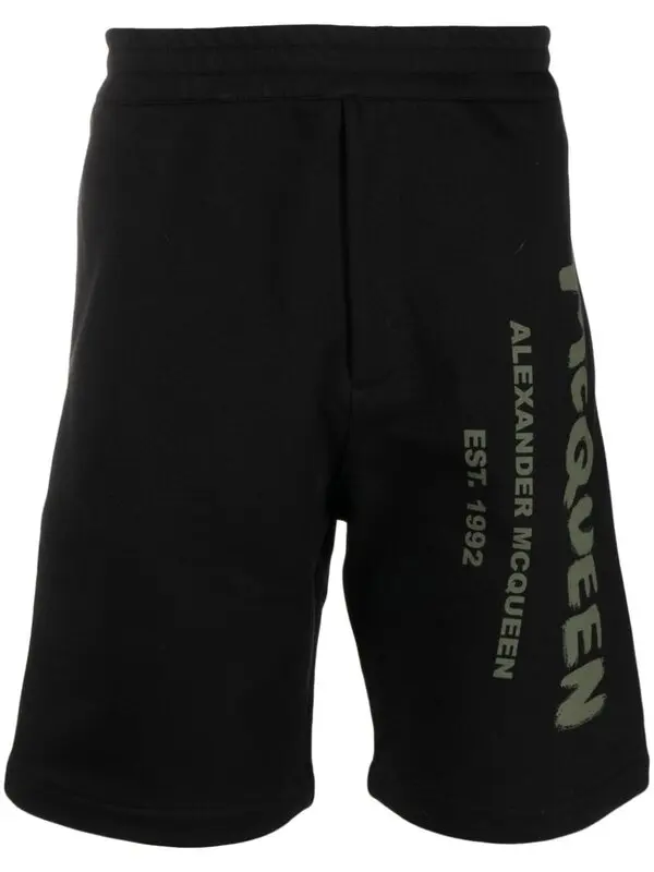 Alexander McQueen Logo-print Cotton Shorts - Black