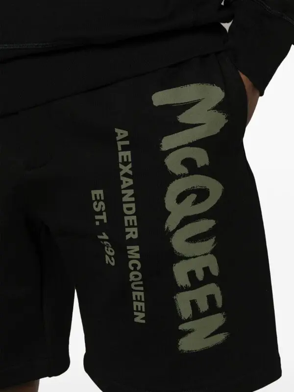 Alexander McQueen Logo-print Cotton Shorts - Black
