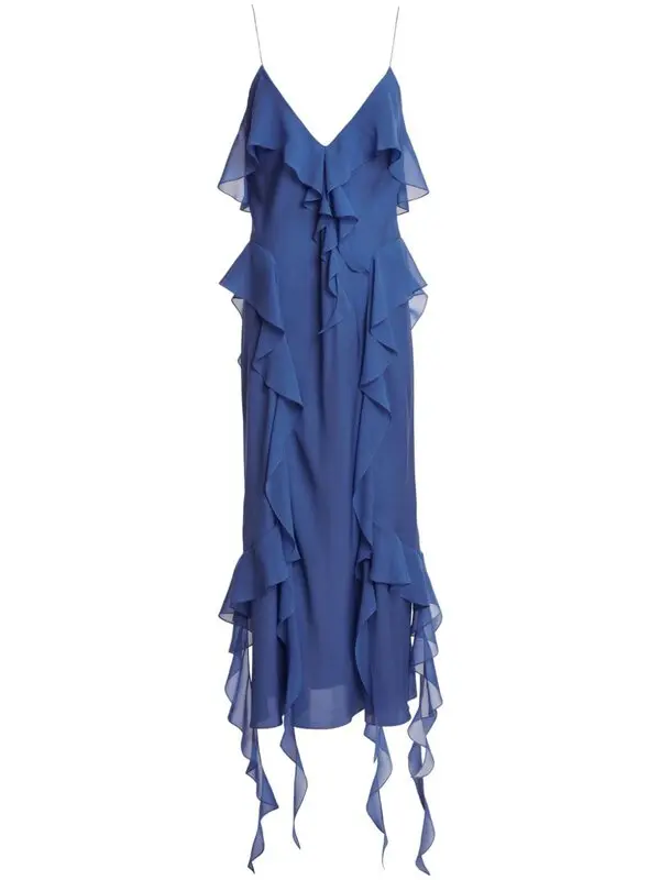 Khaite The Pim Ruffle-trim Silk Midi Dress - Blue