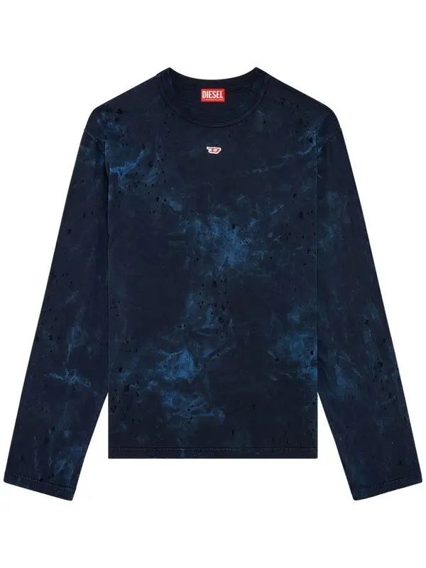 DIESEL® Cotton Crewneck Sweatshirt With Abstract Print And Distressed Effect
