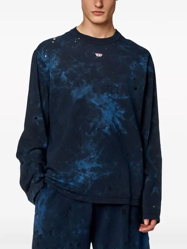 DIESEL® Cotton Crewneck Sweatshirt With Abstract Print And Distressed Effect
