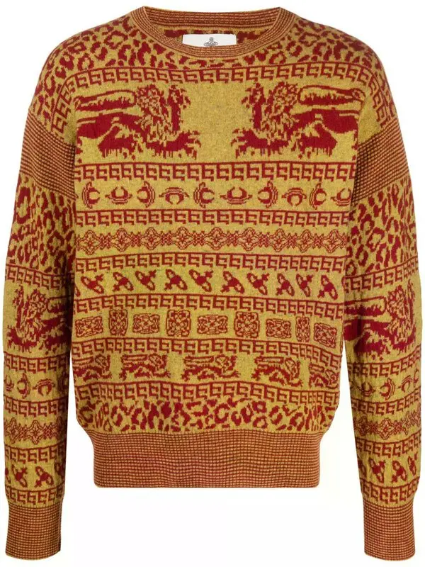 VIVIENNE WESTWOOD Intarsia-knit Crew-neck Jumper - Yellow