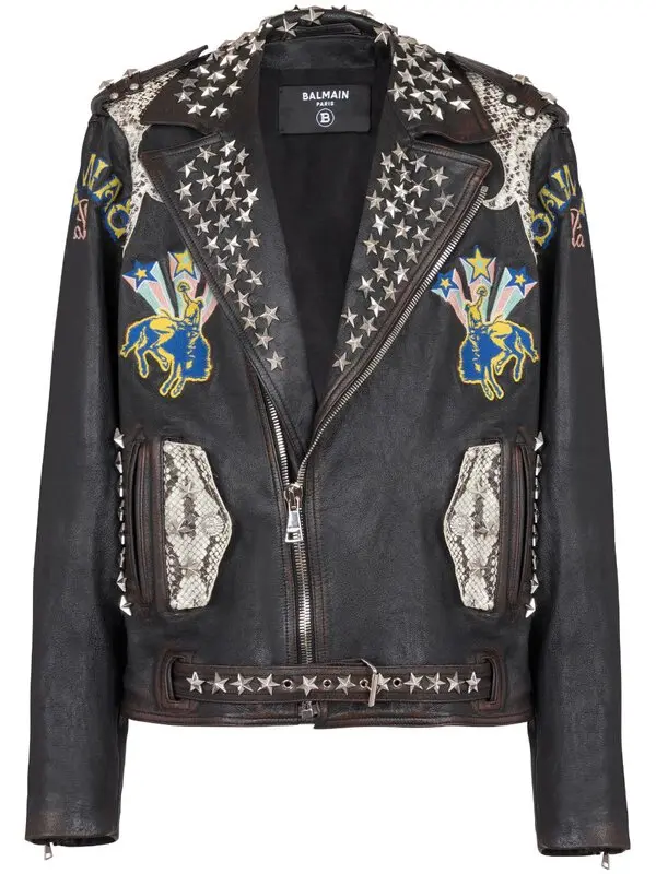Balmain Logo-embroidered Leather Jacket - Black