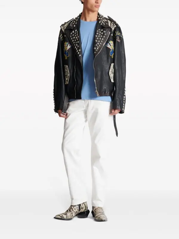 Balmain Logo-embroidered Leather Jacket
