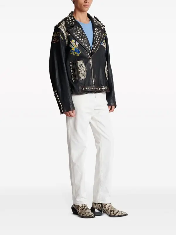 Balmain Logo-embroidered Leather Jacket