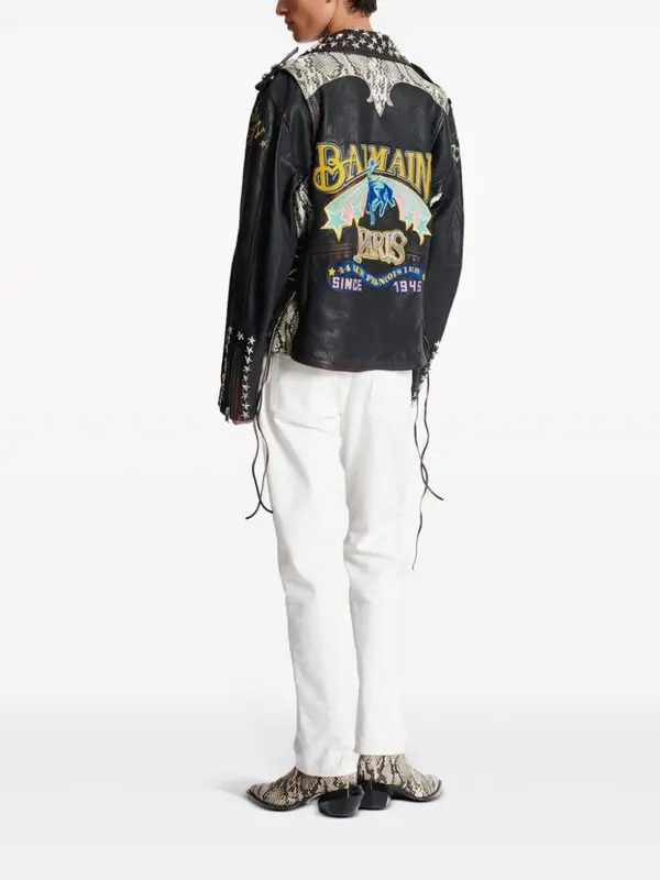 Balmain Logo-embroidered Leather Jacket