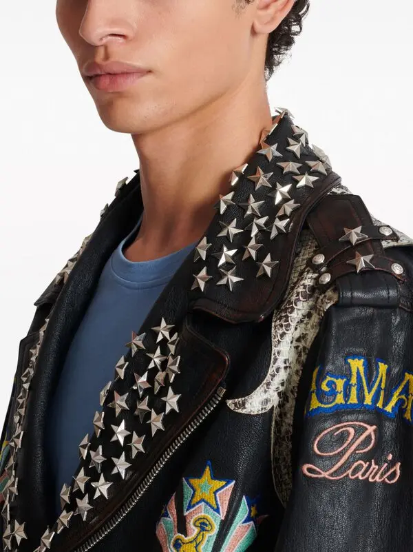Balmain Logo-embroidered Leather Jacket