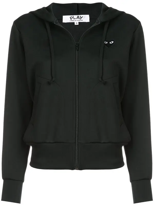 Play Comme Des Garcon Big Heart-print Zip-up Hoodie - Black