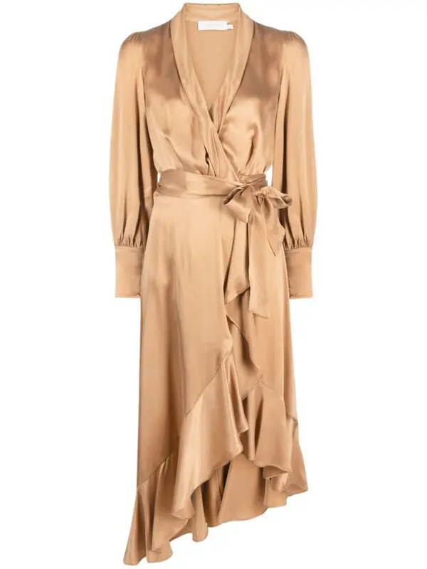 Zimmermann Long-sleeve Wrap Midi Dress - Neutrals