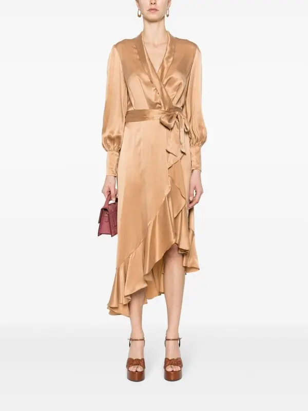 Zimmermann Long-sleeve Wrap Midi Dress - Neutrals