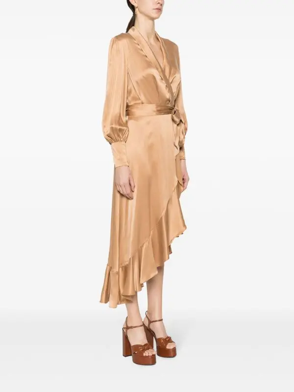 Zimmermann Long-sleeve Wrap Midi Dress - Neutrals