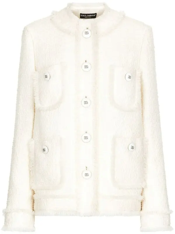 Dolce & Gabbana Round-neck Tweed Jacket - Neutrals