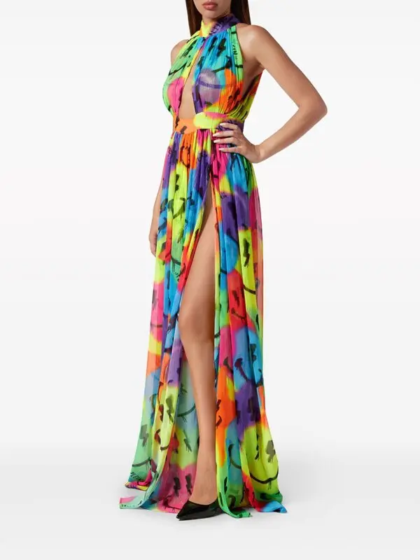 Philipp Plein Smile Chiffon Maxi Dress