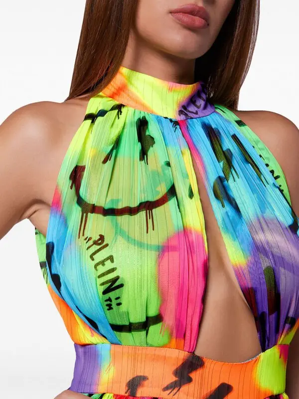 Philipp Plein Smile Chiffon Maxi Dress