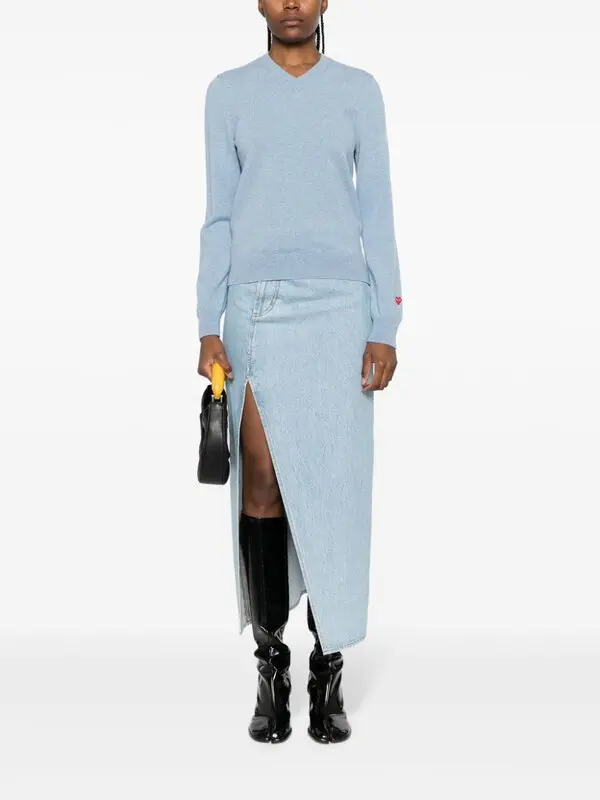 Play Comme Des Garcon Heart Logo Wool Jumper - Blue