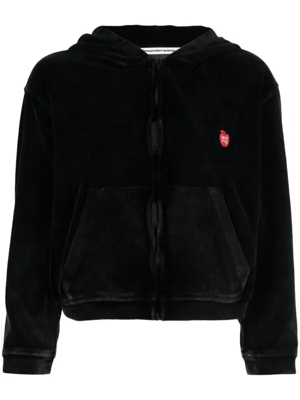 Alexander Wang Logo-appliqué Velour Zip Hoodie - Black