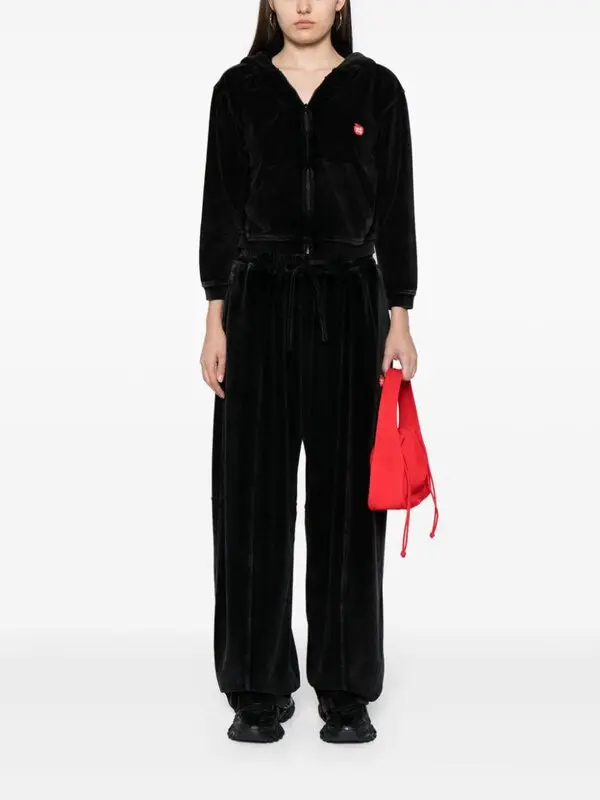 Alexander Wang Logo-appliqué Velour Zip Hoodie - Black
