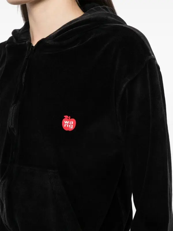 Alexander Wang Logo-appliqué Velour Zip Hoodie - Black