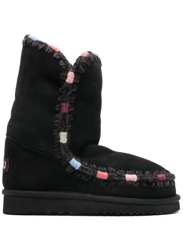 Mou Sheepskin Shearling Logo Patch Boots - Black