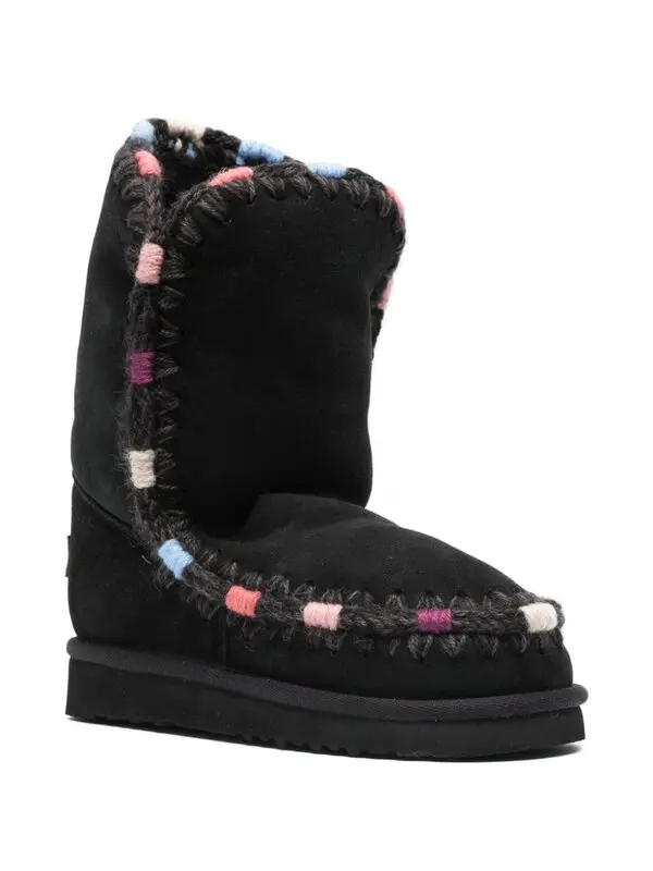 Mou Sheepskin Shearling Logo Patch Boots - Black